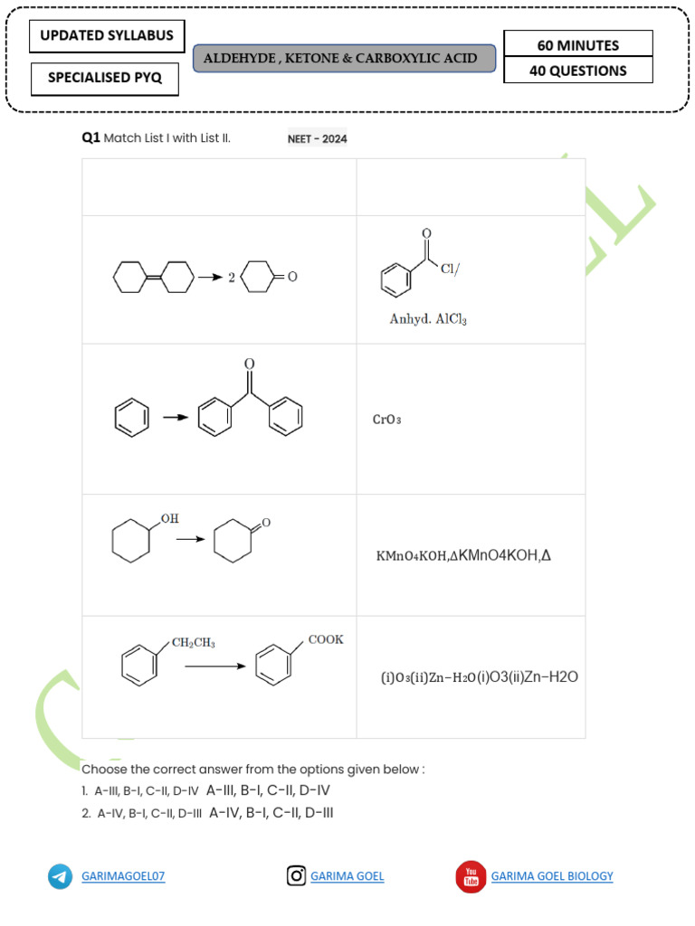 Aldehydes, Ketones and Carboxylic Acids 20 Years Specialized Pyq | PDF | Aldehyde | Ketone