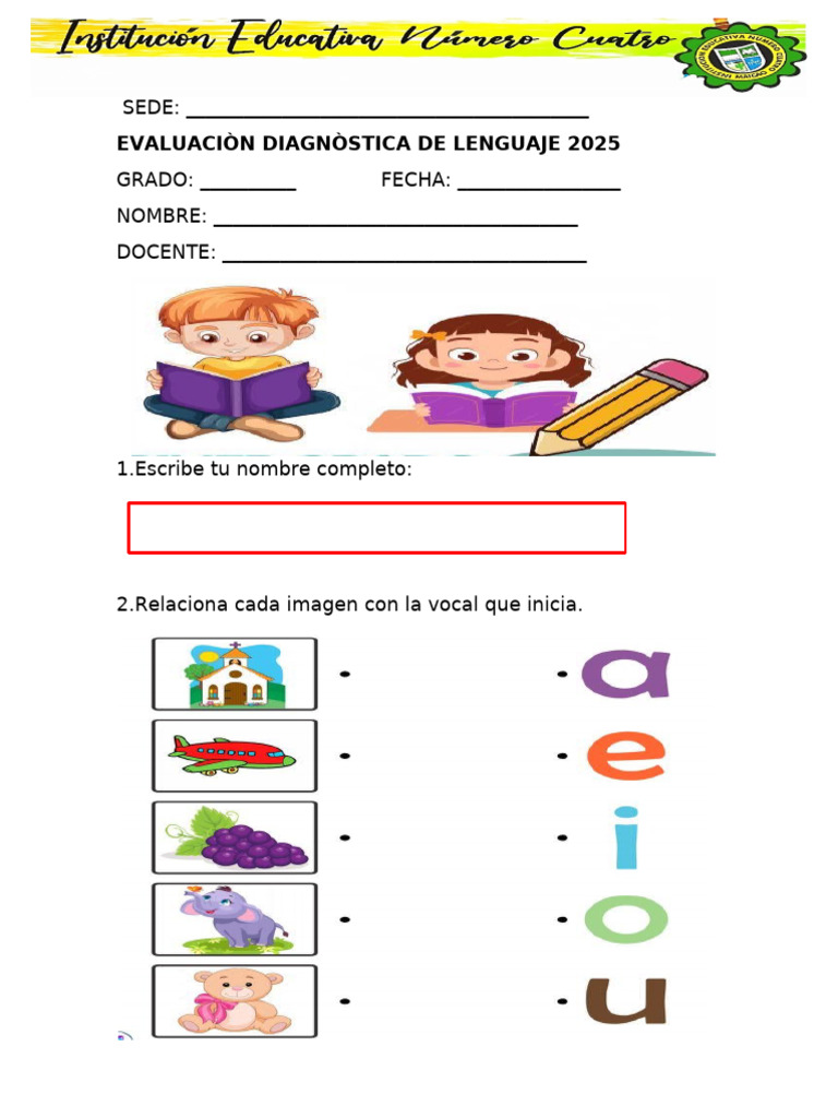 EVALUACIÒN DIAGNÒSTICA DE LENGUAJE PRIMERO 2025 | PDF