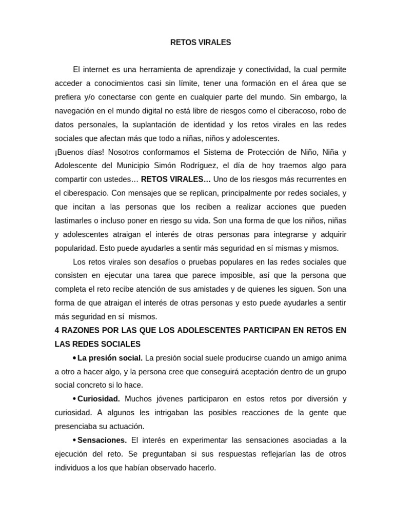 Retos virales: riesgos y consecuencias | PDF