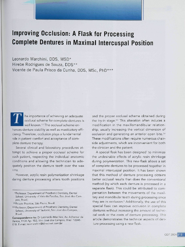 Marchini. Improving Occlusion A Flask For Processing Complete Dentures ...
