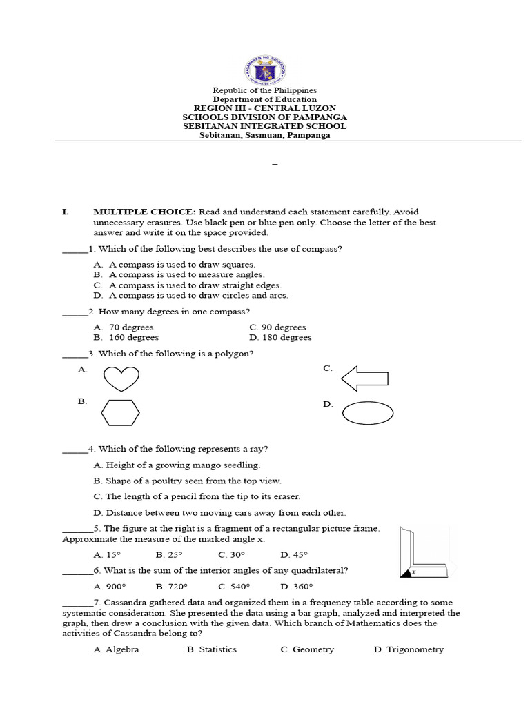 4th Quarter Exam MATH7 | PDF | Sampling (Statistics) | Elementary Geometry