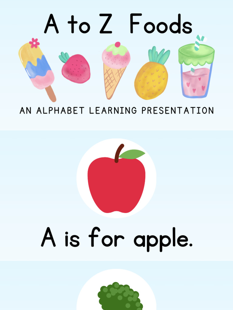 Colorful Pastel English A To Z Alphabet Foods Presentation | PDF