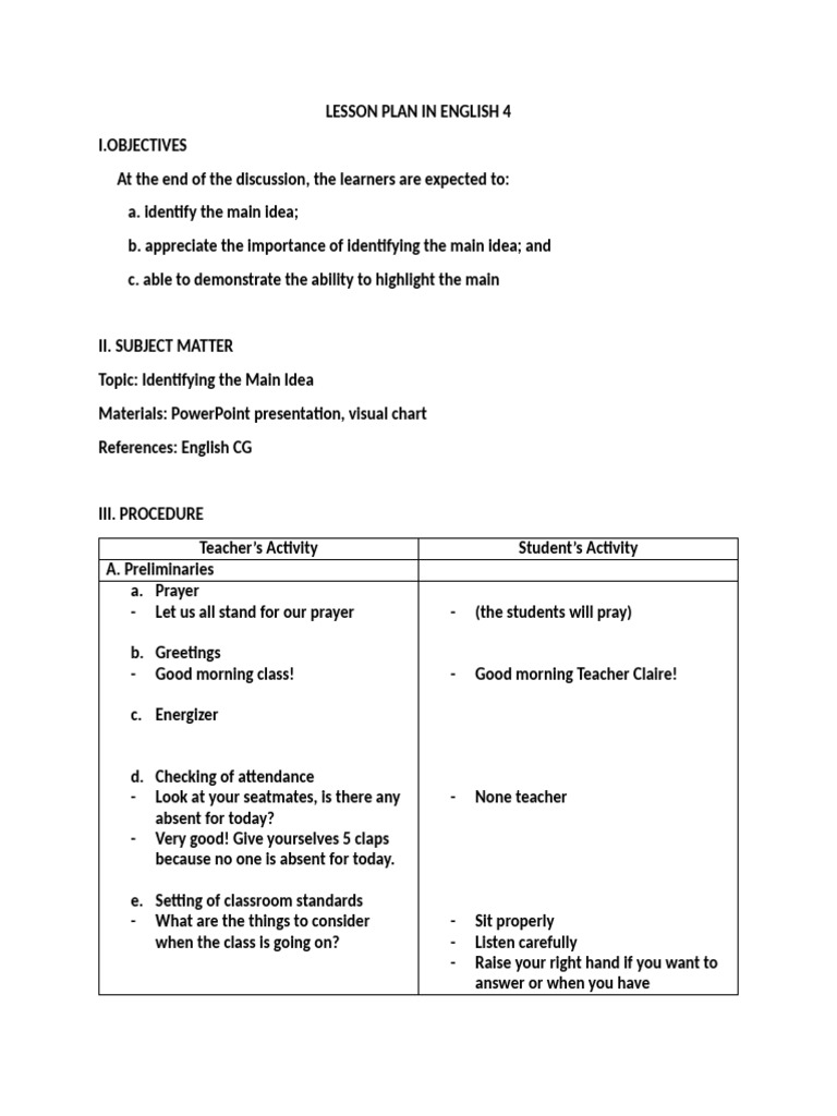 Lesson Plan in English 4 | PDF