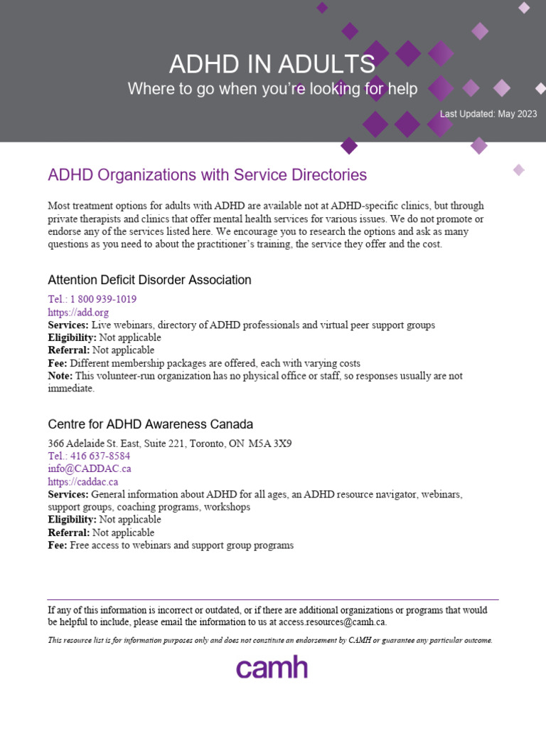 ADHD Resources and Treatment Options | PDF | Attention Deficit ...