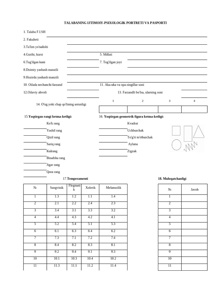 Talabaning Ijtimoiy-Psixologik Portreti Blanka | PDF