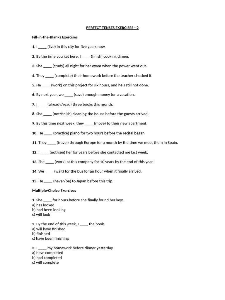 Perfect Tenses Exercises 2 | PDF