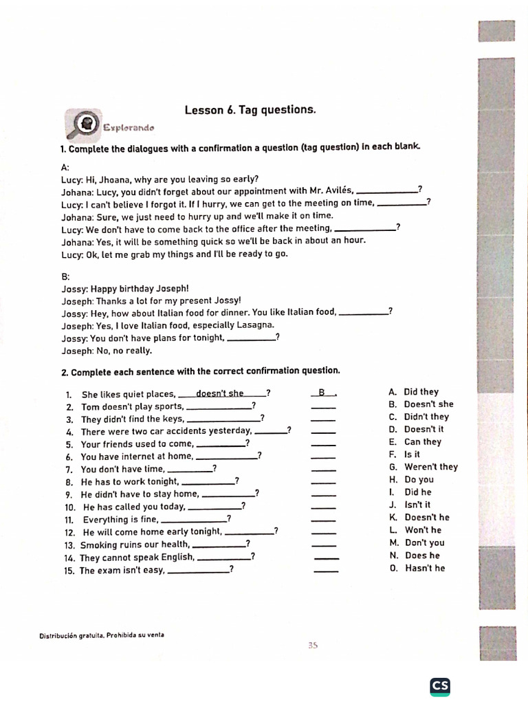 Tag Question Activity | PDF