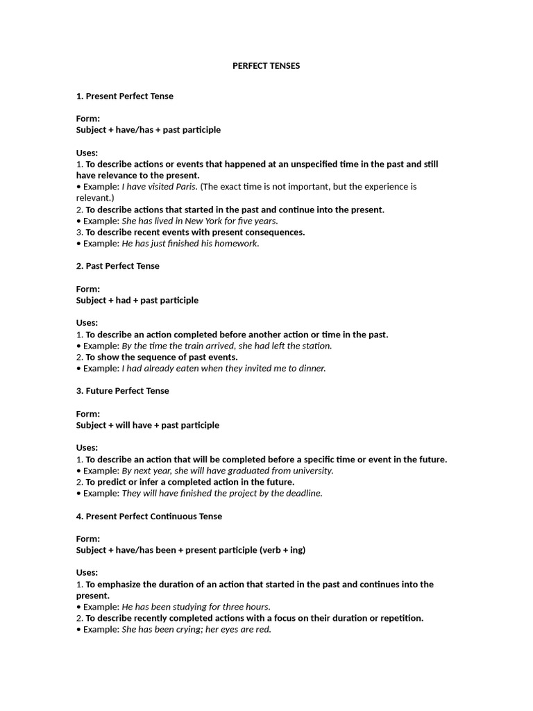 Perfect Tenses - Explanation | PDF | Perfect (Grammar) | Language Mechanics