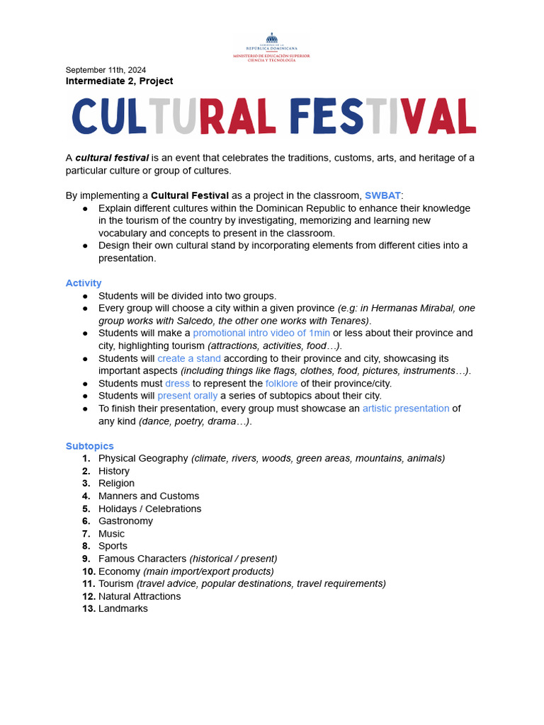 GUIDE CULTURAL FESTIVAL PROJECT | PDF | Vocabulary | Fluency