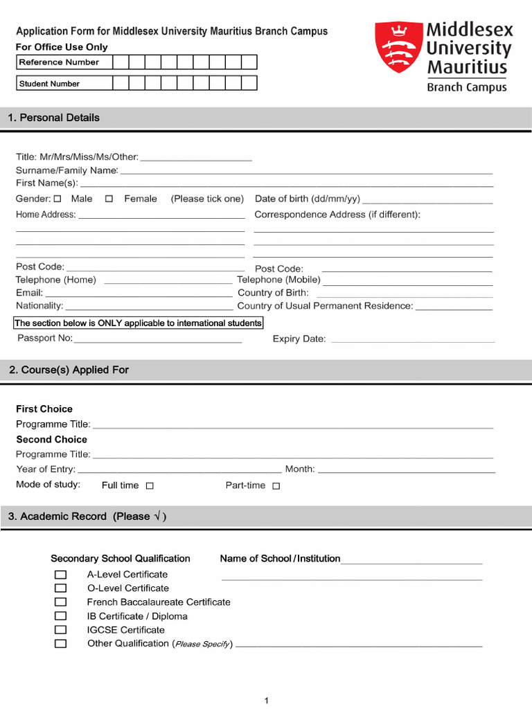 Mauritius Course Application Form | PDF