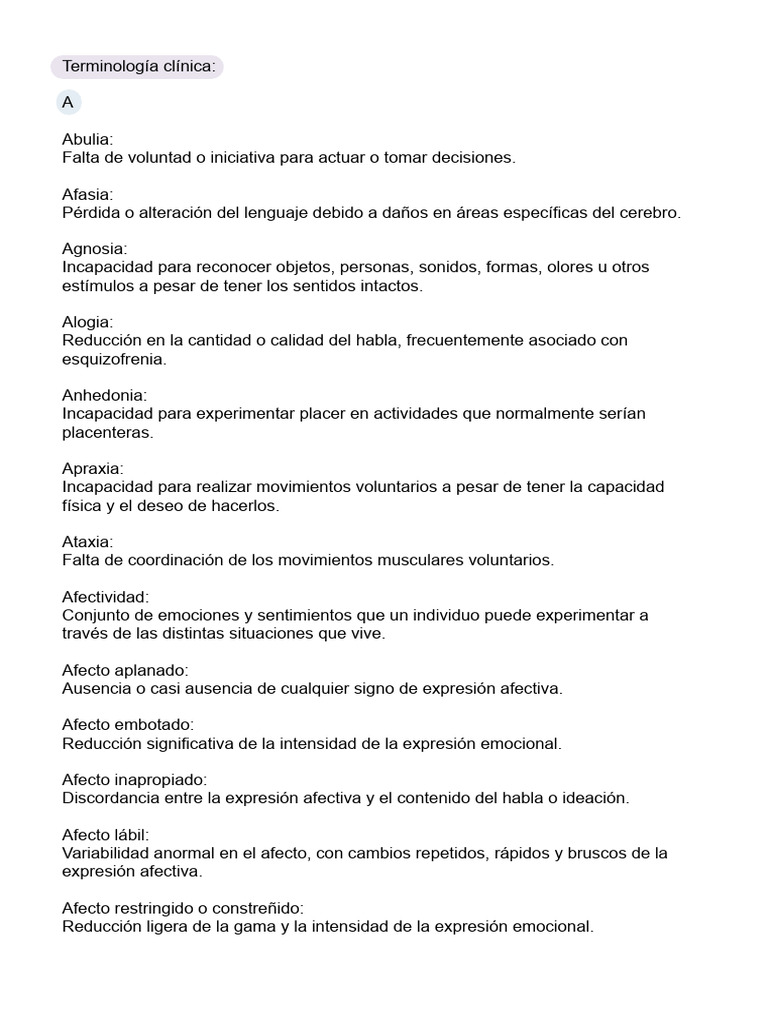 Glosario de Términos Clínicos Esenciales | PDF | Alucinación | Percepción