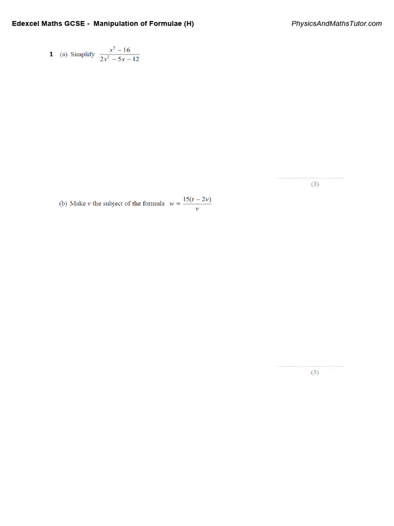 Manipulation of Formulae (H) QP | PDF