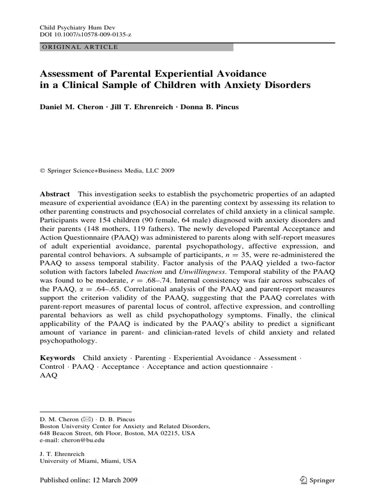 Assessment of Parental Experiential Avoidance Article | PDF | Anxiety ...