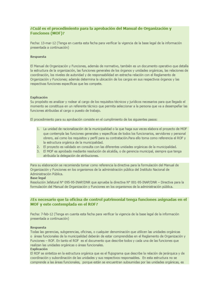 Cuál Es El Procedimiento para La Aprobación Del Manual de Organización y Funciones | PDF ...