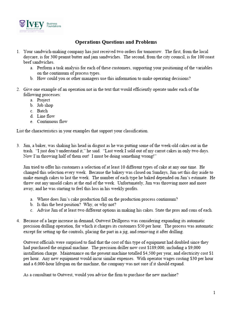 3.1 Ops Math - Questions | PDF | Business | Economies
