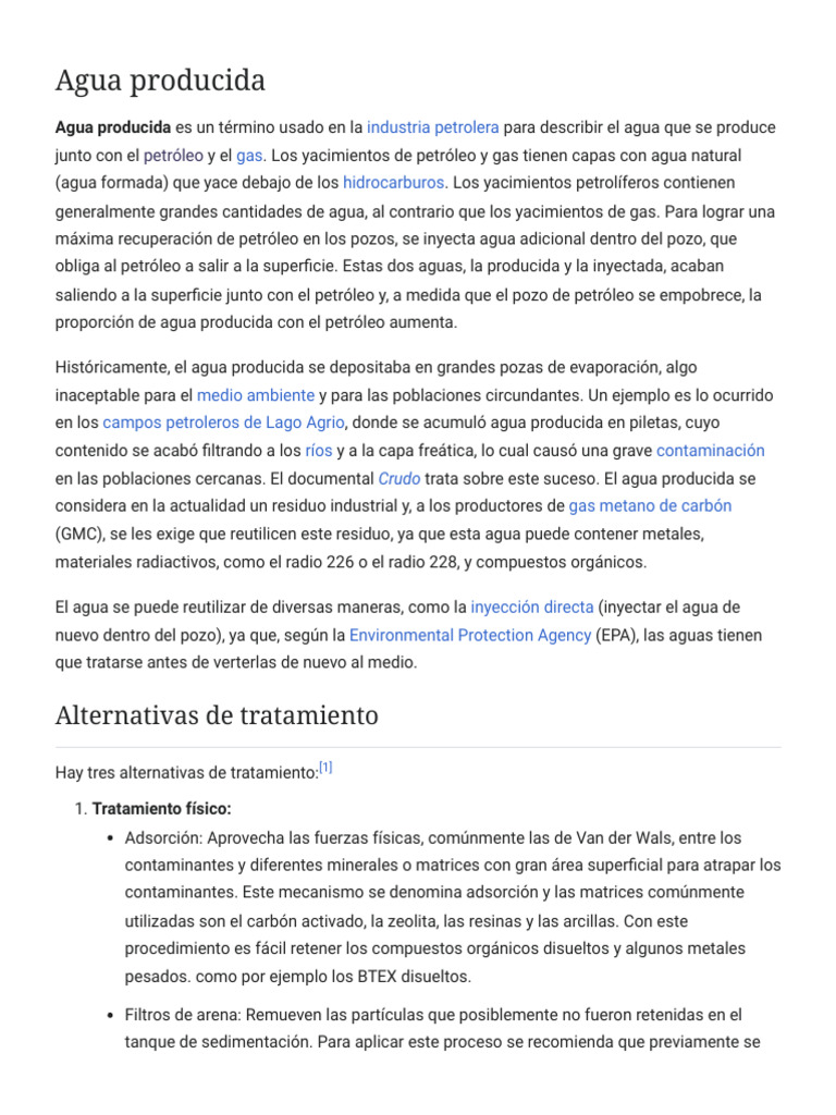 Agua Producida - Wikipedia, La Enciclopedia Libre | PDF | Química | Materiales