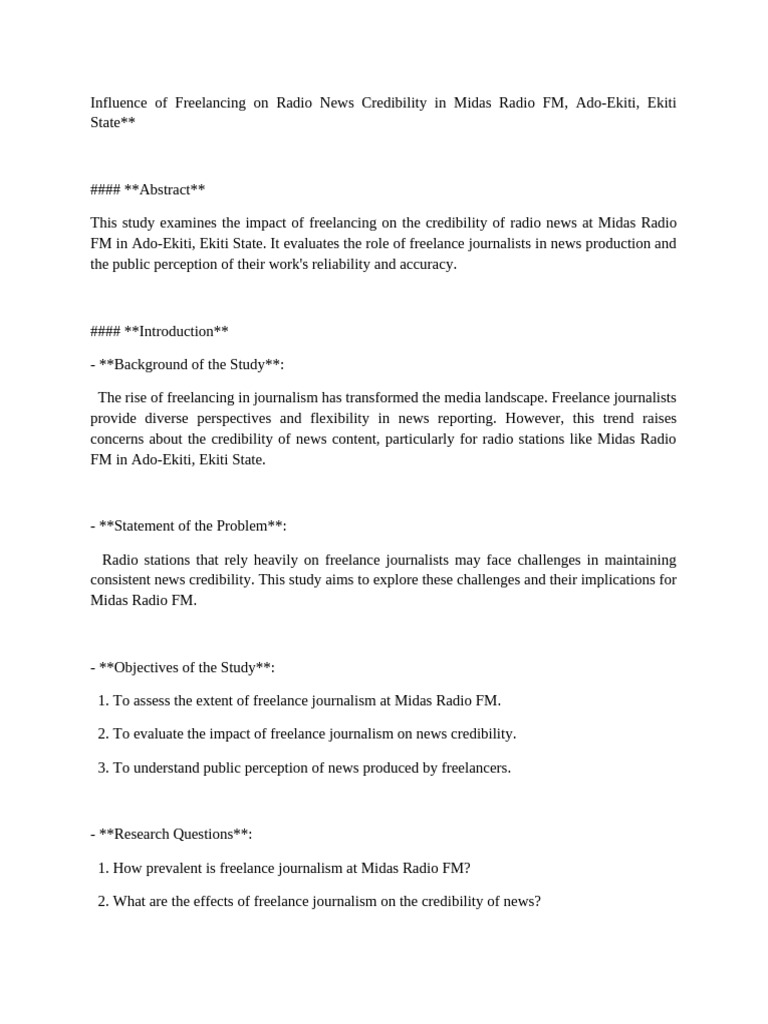 Influence of Freelancing On Radio News Credibility in Midas Radio FM ...