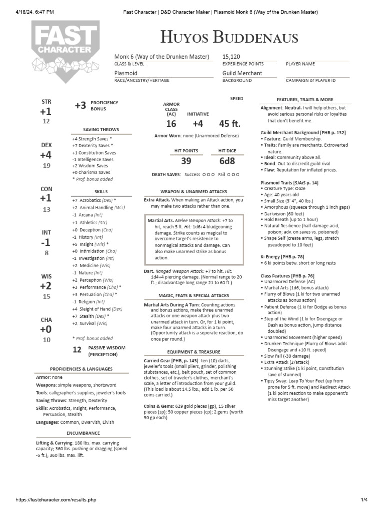 Plasmoid Monk 6 Character Sheet | PDF | Dungeons & Dragons | Wizards Of ...