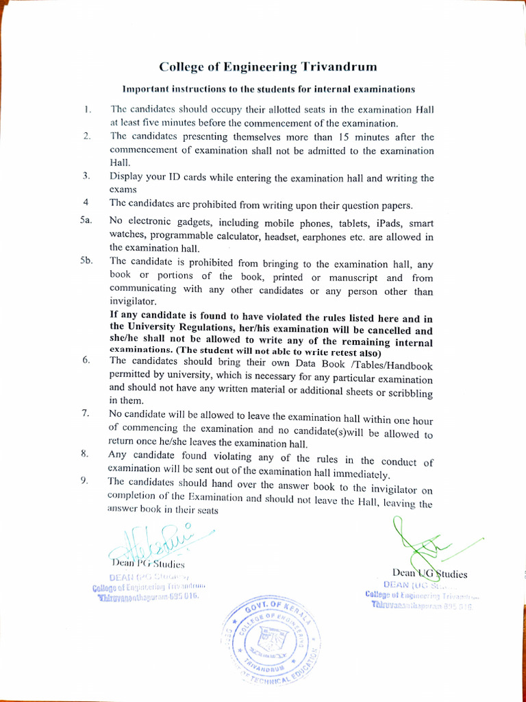 Exam Instructions for Engineering Students | PDF