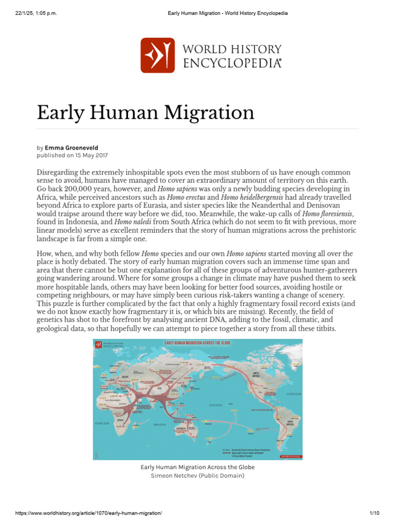 Early Human Migration - World History Encyclopedia | PDF | Homo ...