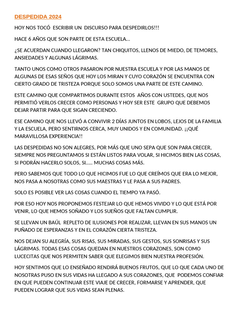 Despedida 2024 | PDF
