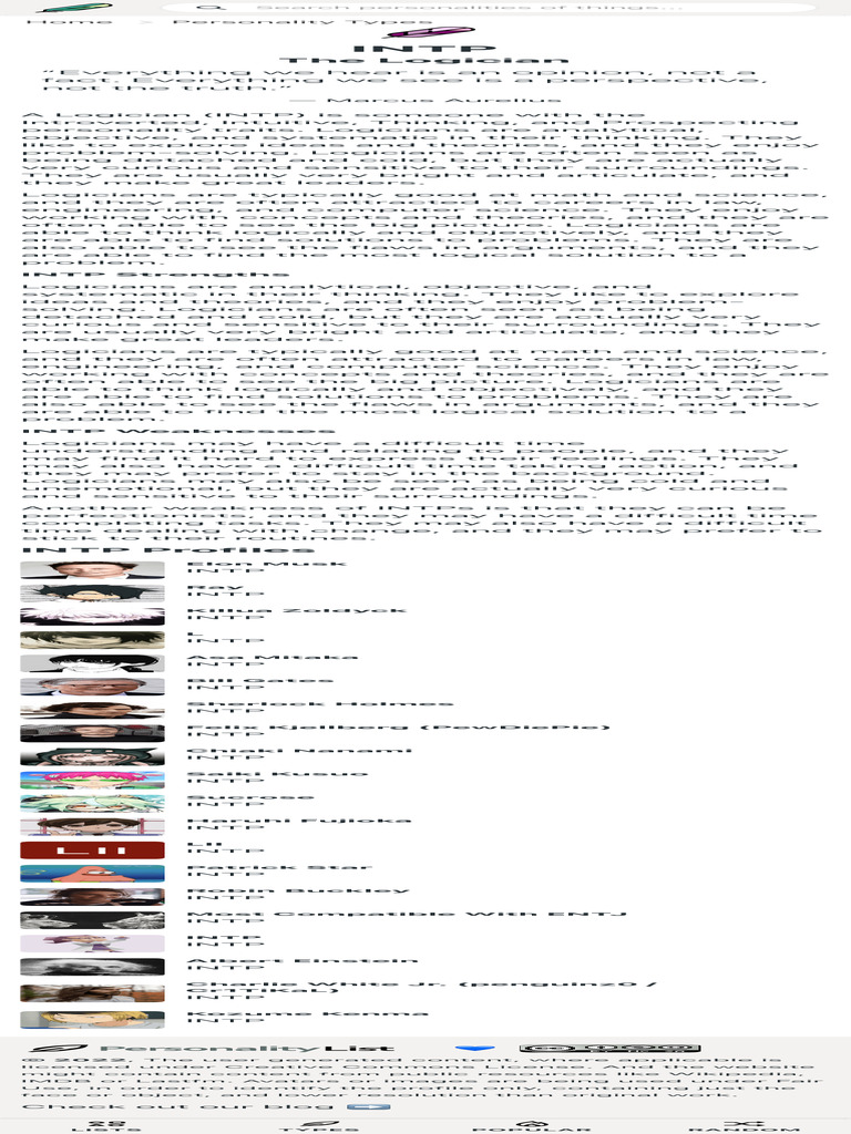 INTP The Logician Personality Type - MBTI Profiles | PDF | Thought ...