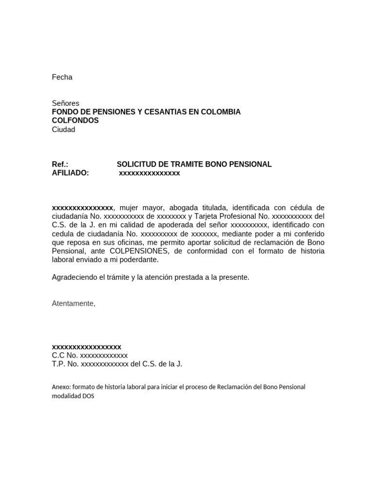 Modelo Solicitud Bono Pensional | PDF