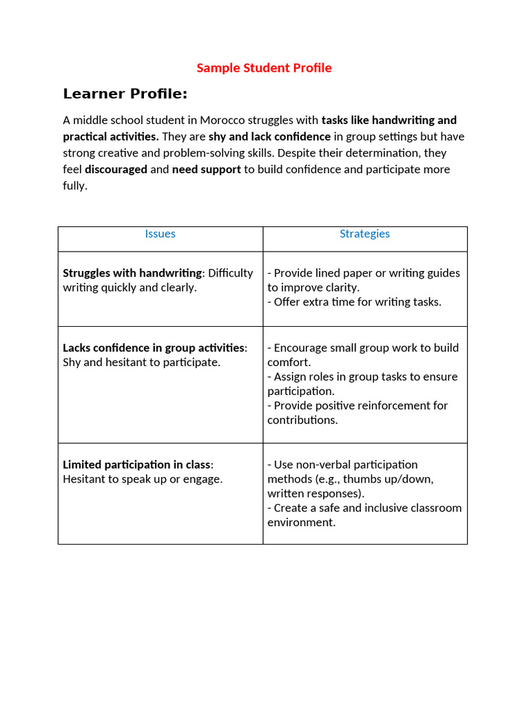 Sample Student Profile | PDF