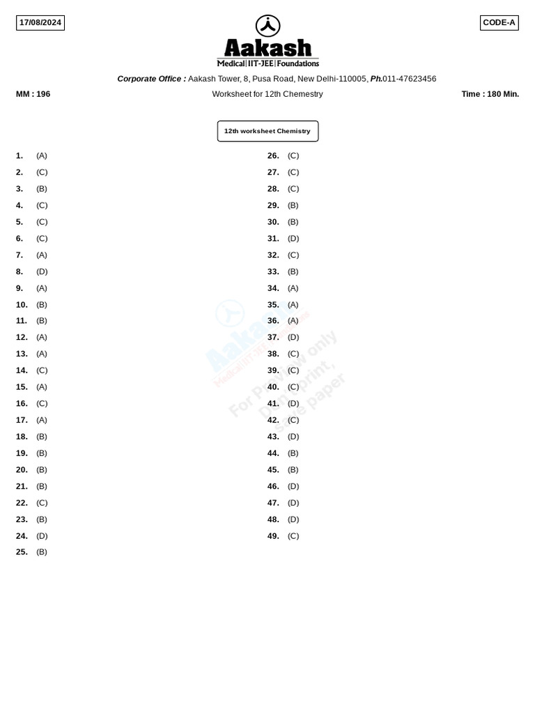 12th Grade Chemistry Worksheet Answers | PDF | Reaction Rate ...