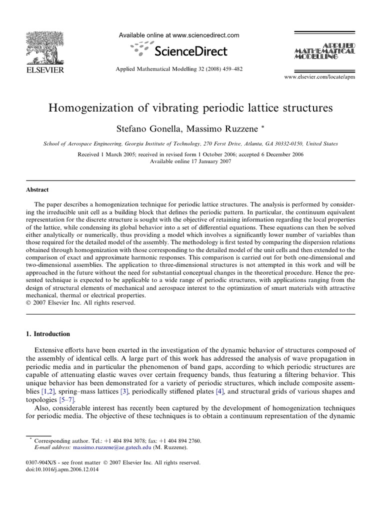 Homogenization Of Vibrating Periodic Lattice Structures Pdf Matrix