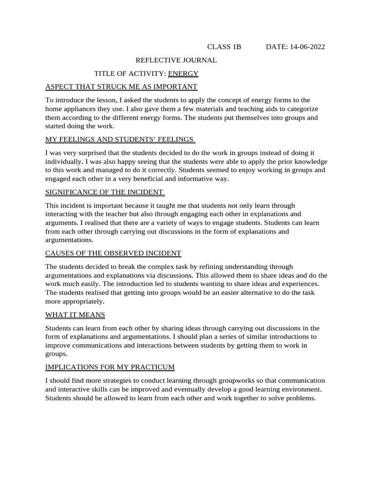 Reflective Journal 1b 5 | PDF