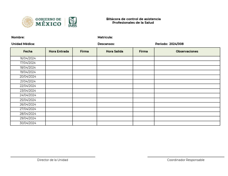 Bitácora de Asistencia Médica 2024 | PDF