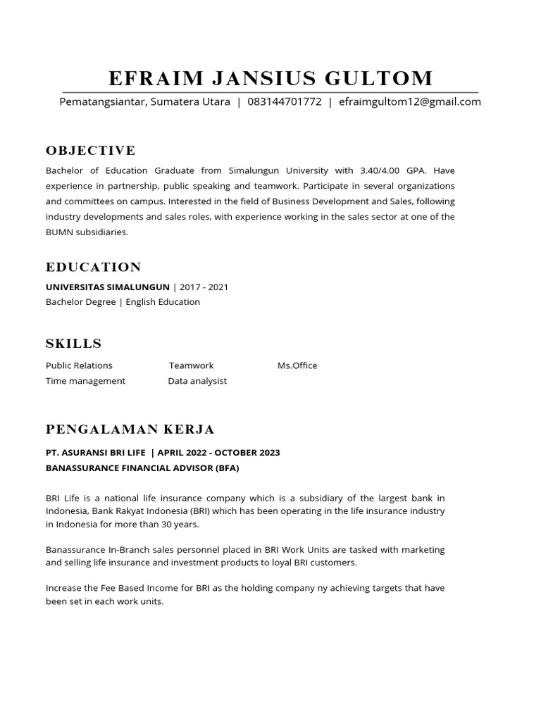 CV & Lampiran Berkas (Efraim) | PDF