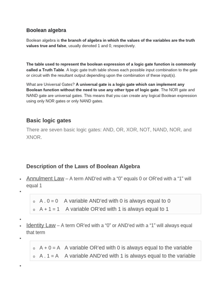Boolean algebra | PDF | Logic Gate | Boolean Algebra