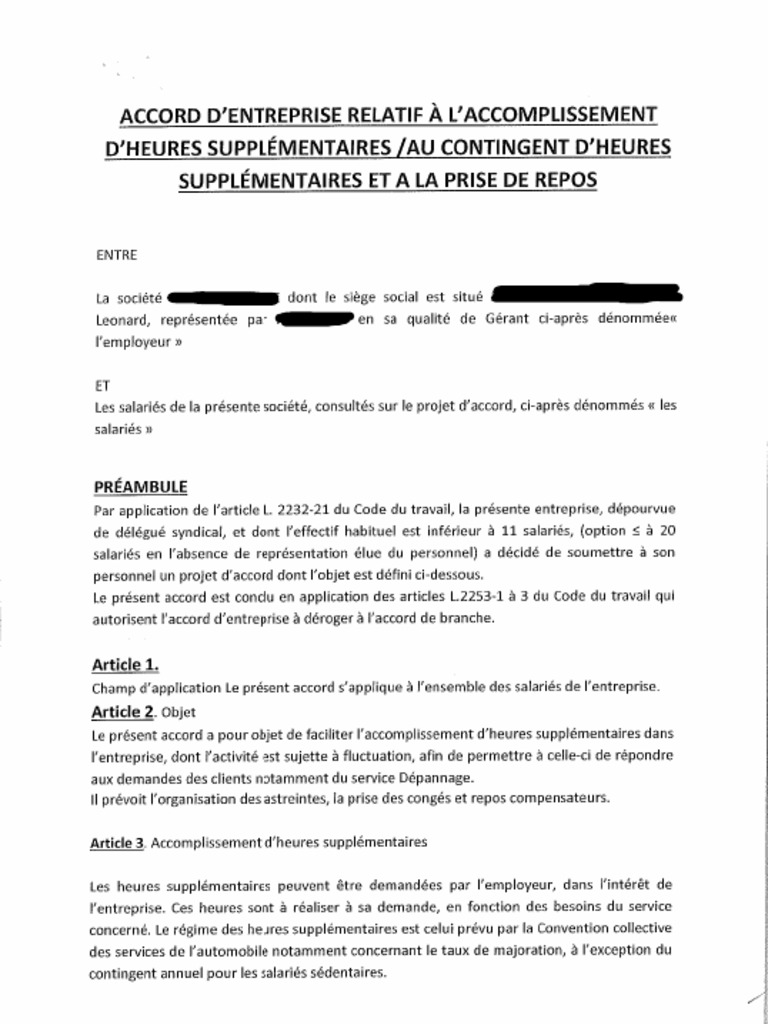 MODELE accord collectif entreprise - 15 salariés | PDF