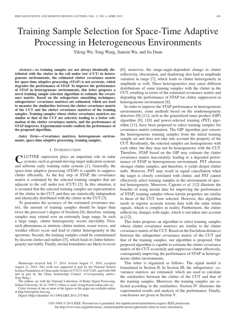 Training Sample Selection For Space-Time Adaptive Processing in ...