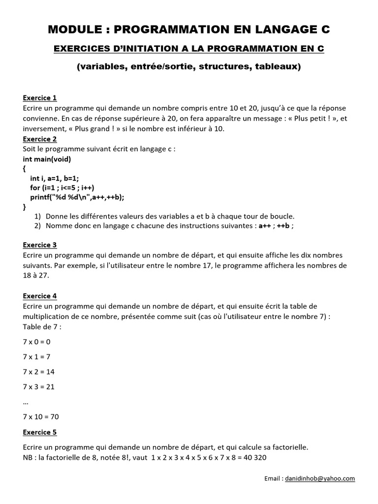Exercices Initiation Langage C | PDF | C (Langage de programmation) | Ingénierie informatique
