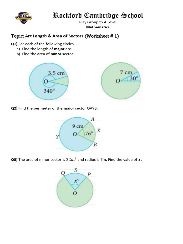 Arc Length & Sector Area Worksheets | PDF | Circle | Area