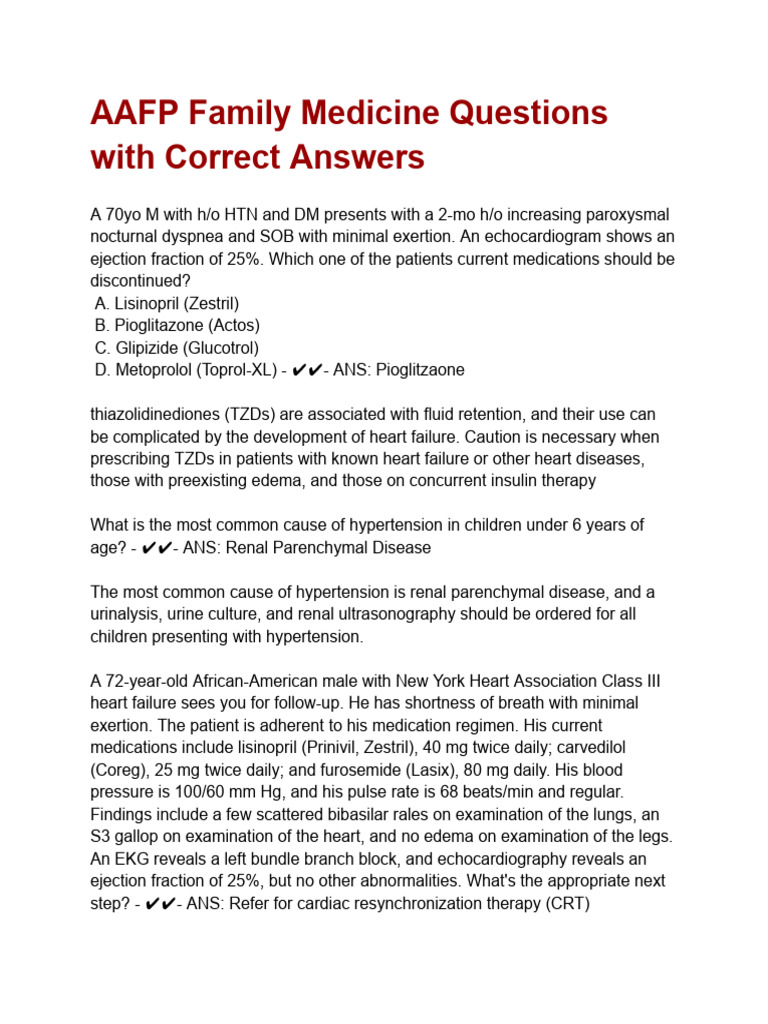 AAFP Family Medicine Questions With Correct Answers | PDF | Omega 3 ...