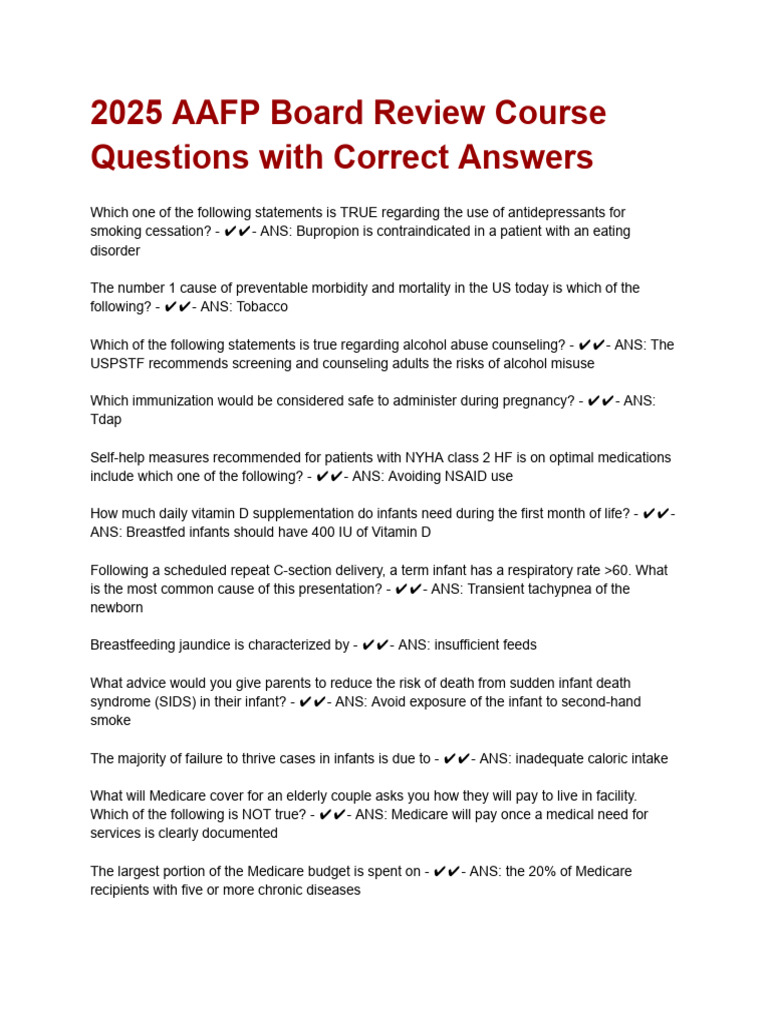 2025 AAFP Board Review Course Multiple Choice Questions With Correct Answers | PDF | Dementia ...