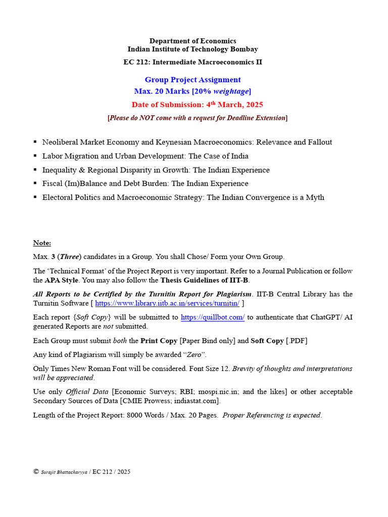 EC 212 Group Project Guidelines 2025 | PDF
