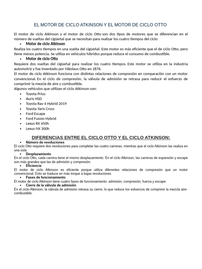 El Motor de Ciclo Atkinson y El Motor de Ciclo Otto | PDF