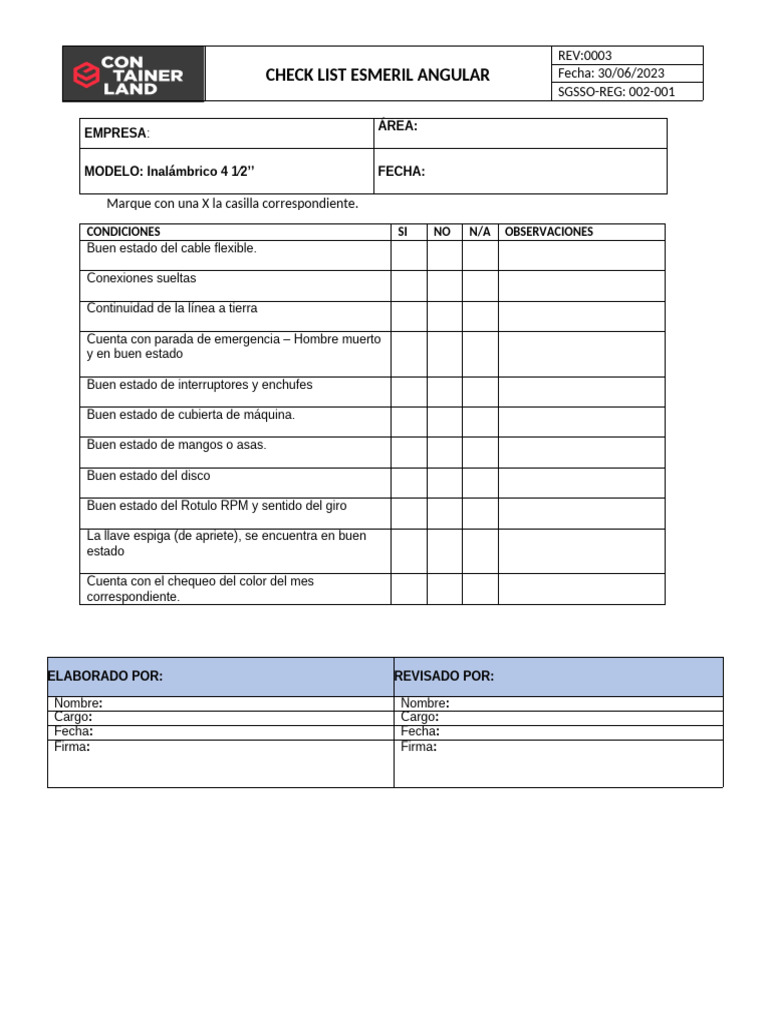 Checklist de Seguridad Esmeril Angular | PDF