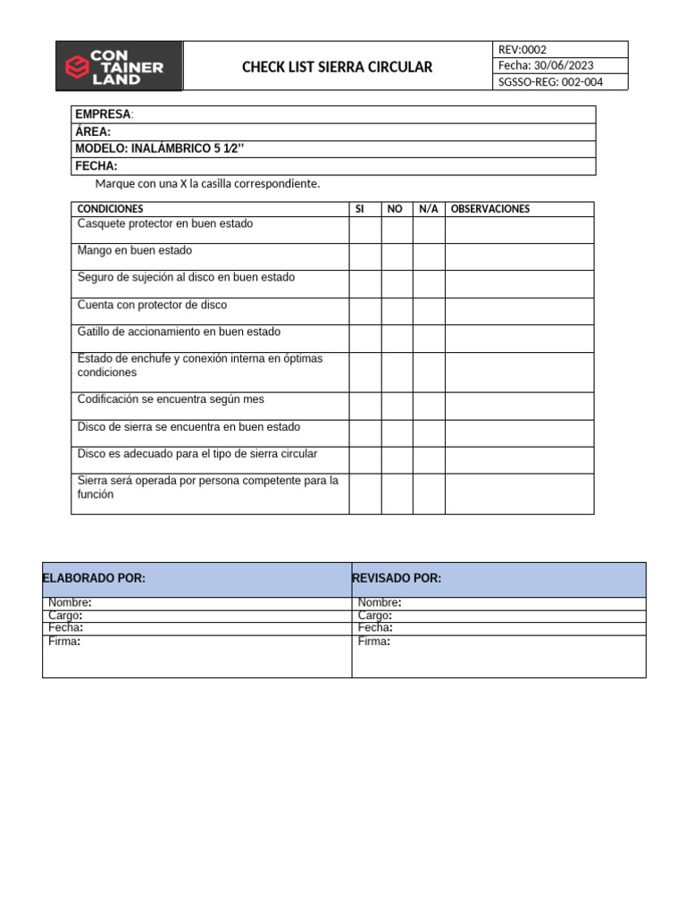 Check List Sierra Circular | PDF