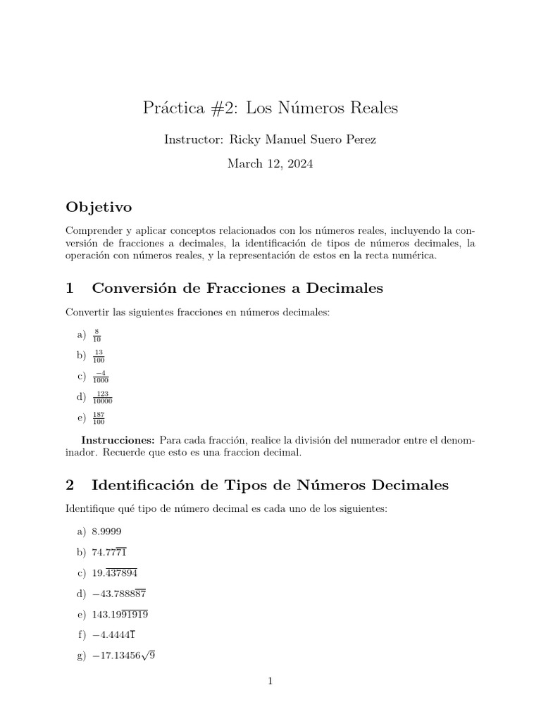 Practica 2 Los Numero Reales | PDF | Decimal | Matemática Elemental