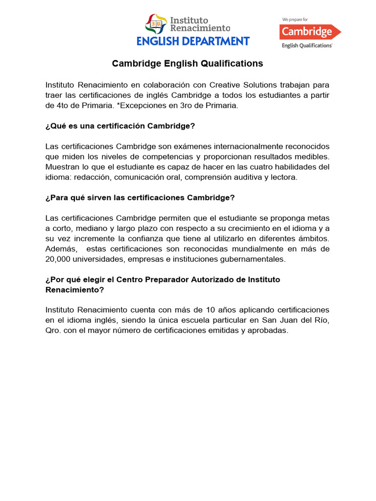 Cambridge General Info 2024-2025 Modified | PDF
