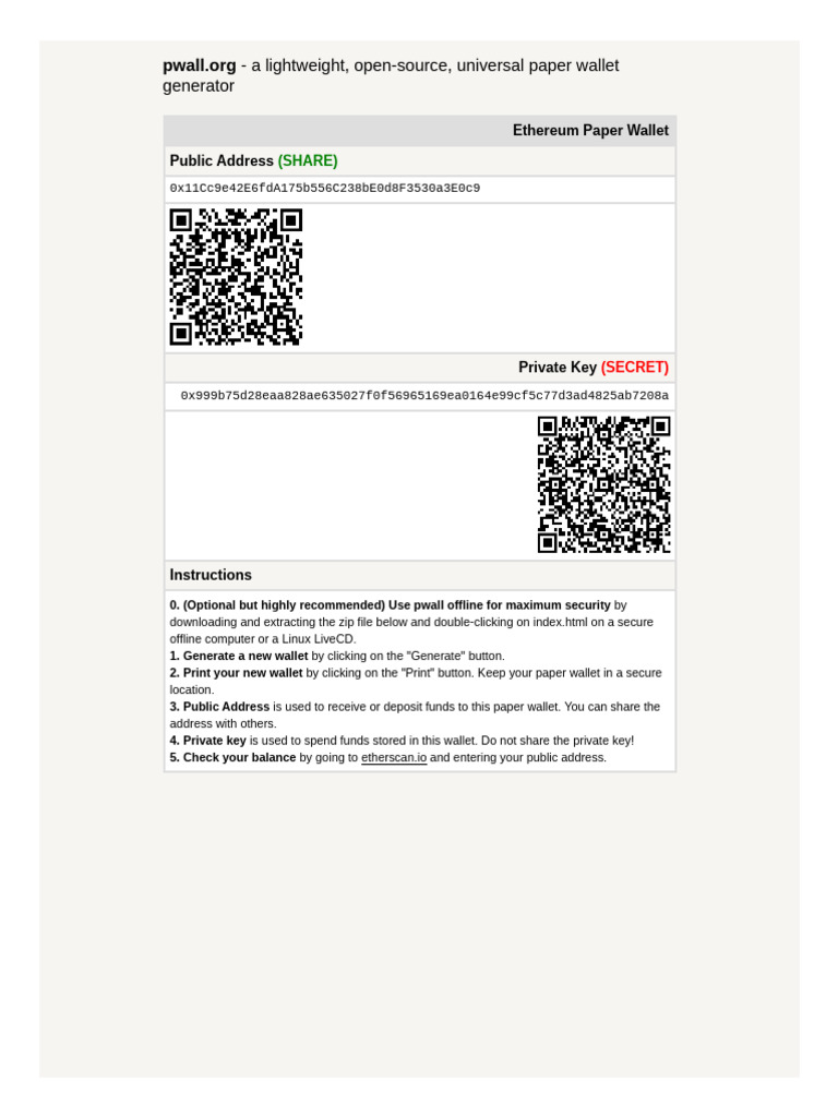 Ethereum Paper Wallet (DESTROY IT) | PDF