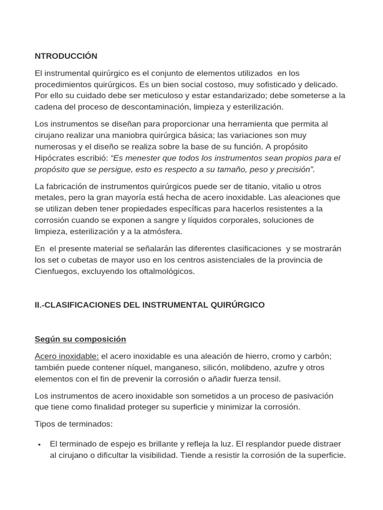 Instrumental Quirúrgico: Clasificación y Uso | PDF | Acero inoxidable | Acero