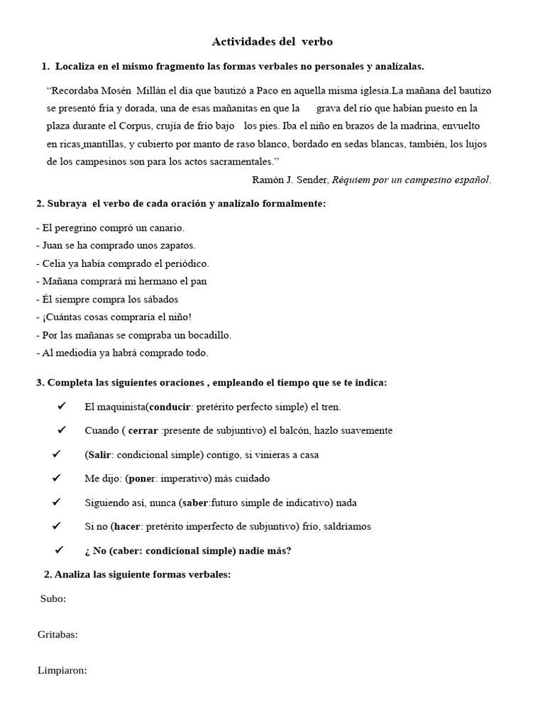 Práctica Verbos 1 | PDF