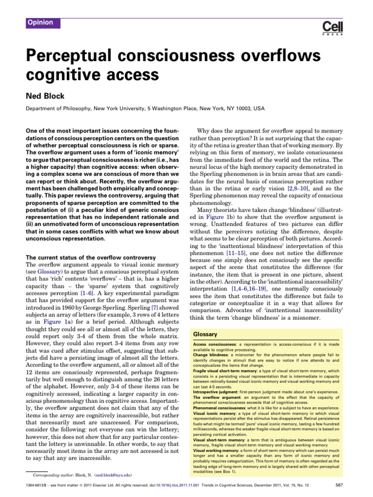 Perceptual Consciousness vs. Cognitive Access | PDF | Consciousness ...